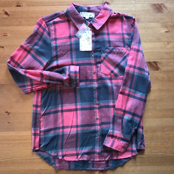 Pink Rose | Tops | Nwt Pink Rose Plaid Flannel Buttoned Womens Shirt ...